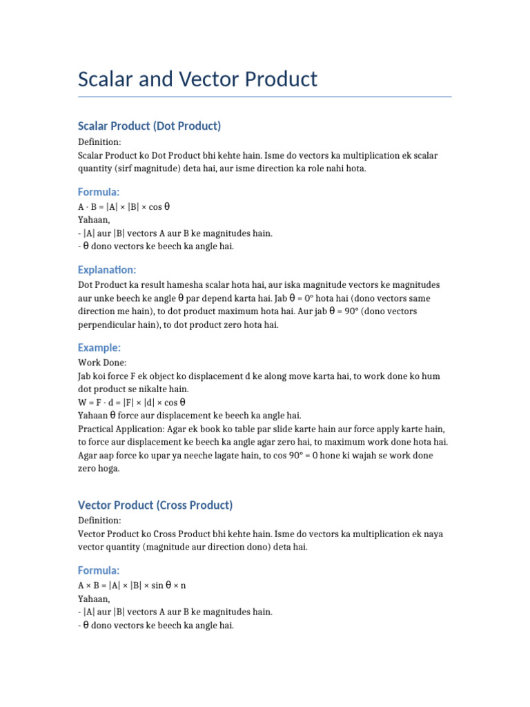 Scalar and Vector Product Notes | PDF | Euclidean Vector | Torque