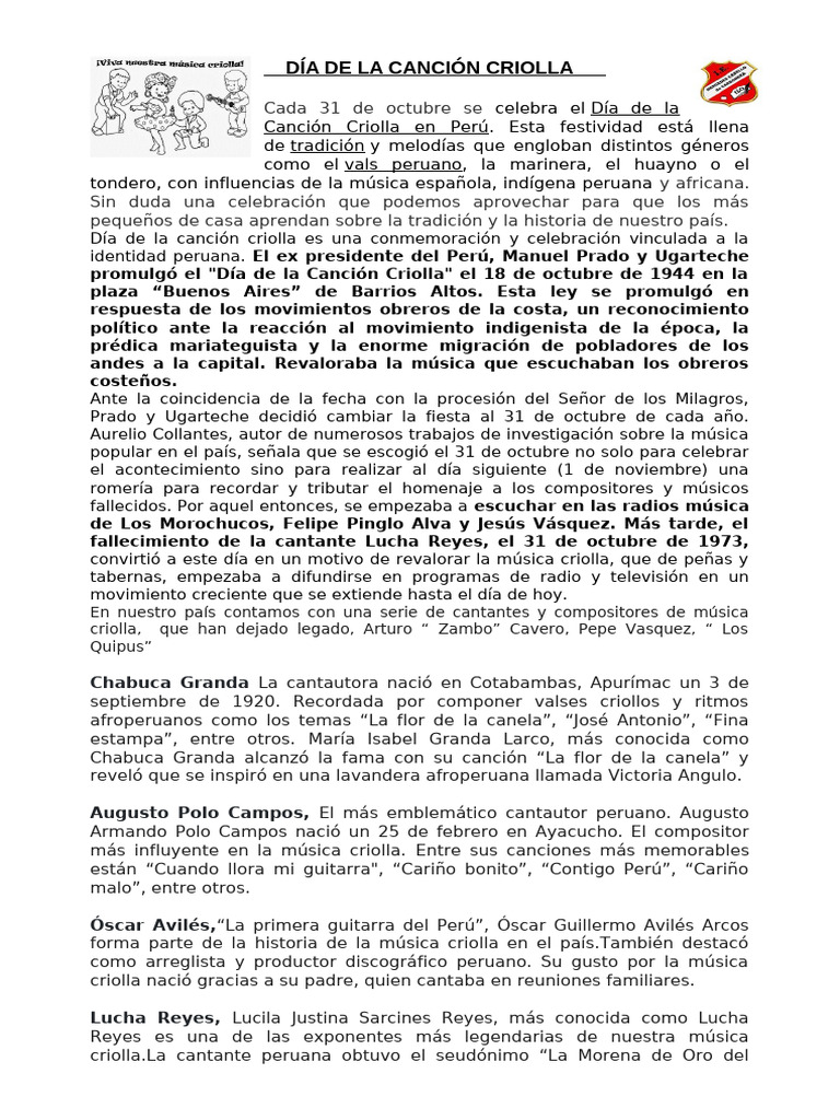 Día de la Canción Criolla en Perú | PDF | Perú