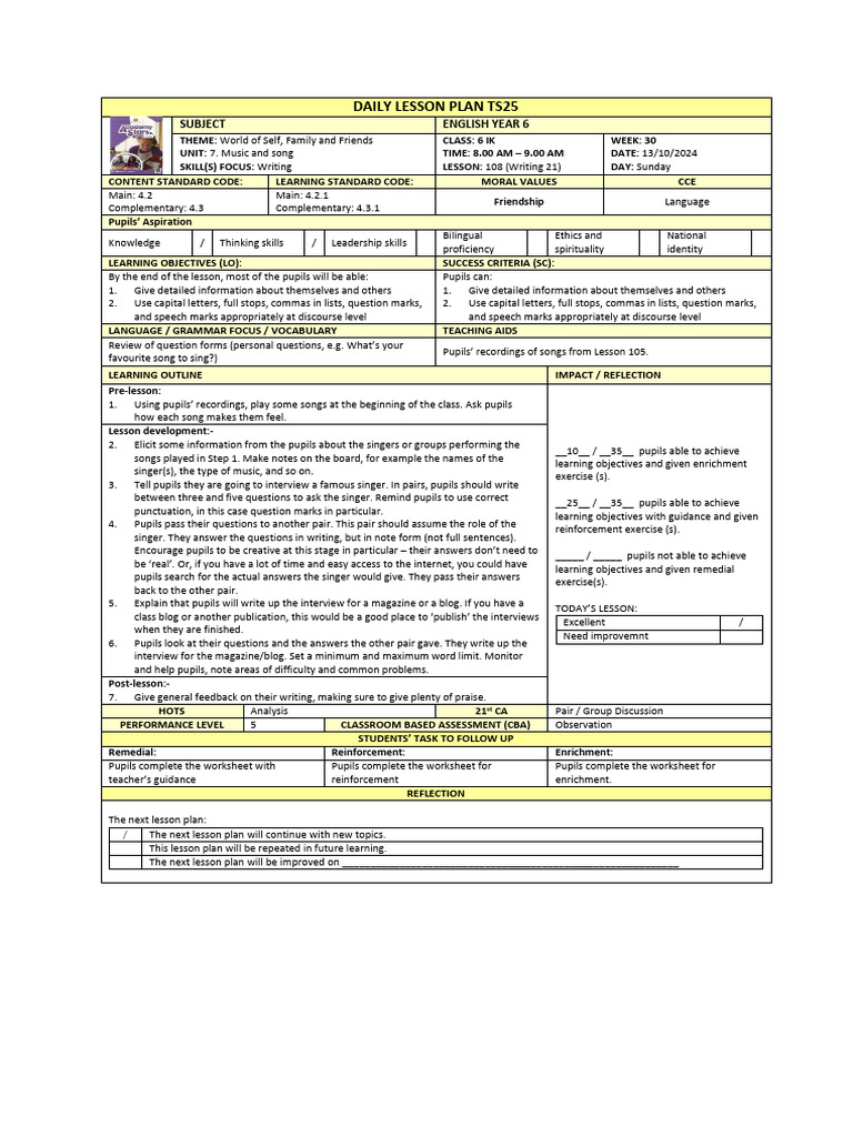 RPH Minggu 30 | PDF | Lesson Plan | Teachers