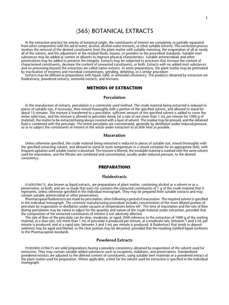 〈565〉 BOTANICAL EXTRACTS | PDF | Solubility | Mixture