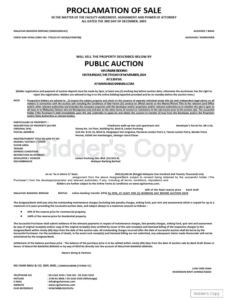 Proclamation of Sale: Apartment Auction | PDF | Assignment (Law) | Auction