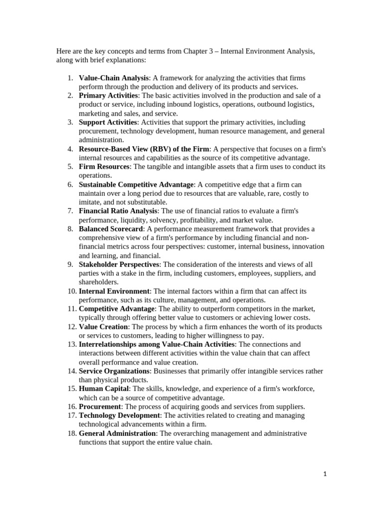 Ch. 3 - Key Concepts and Terms (Internal Environment Analysis) | PDF | Competitive Advantage ...