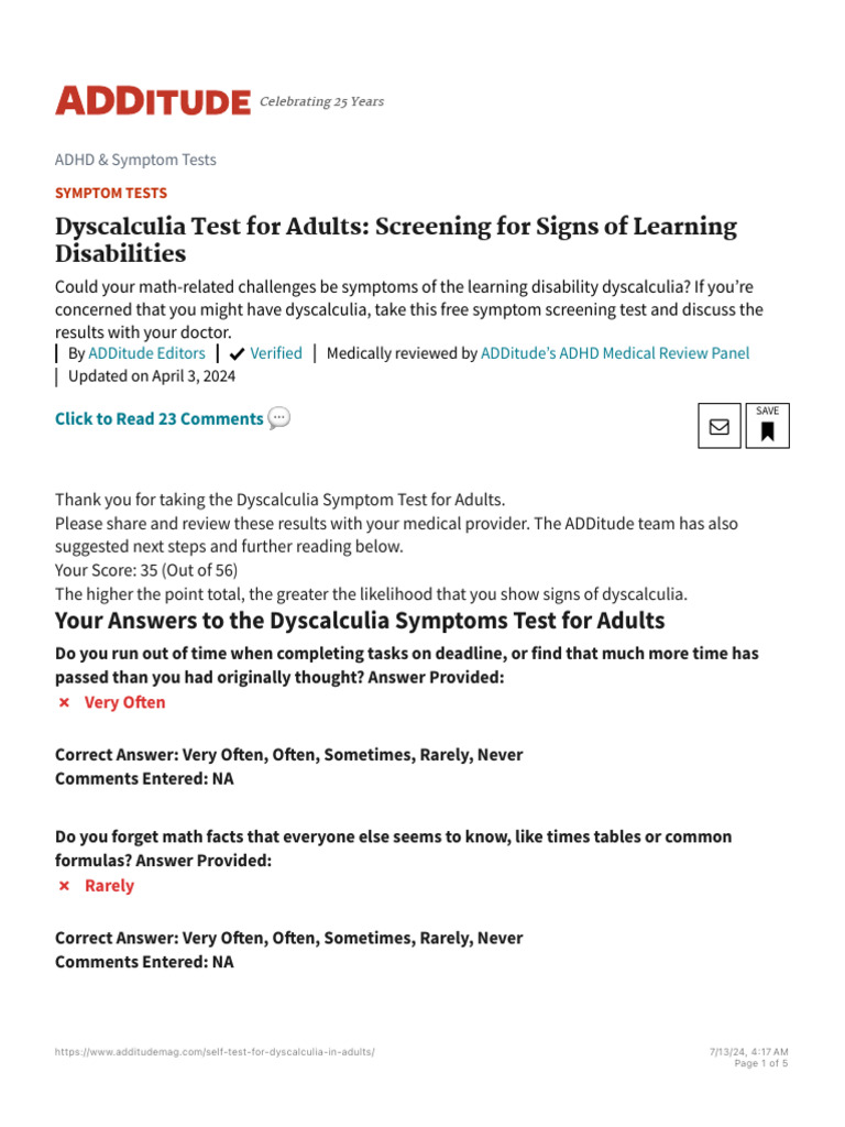 Dyscalculia Test For Adults - Screening For Signs of Learning ...