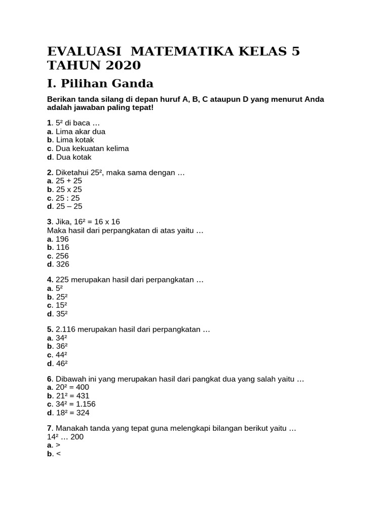 Soal MTK KLS 5 | PDF