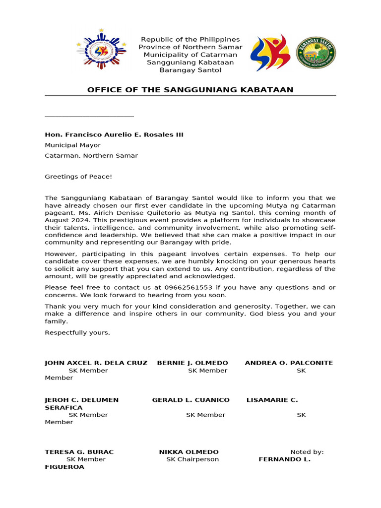 SB Solicitation Letter | PDF | Youth | Youth Organizations