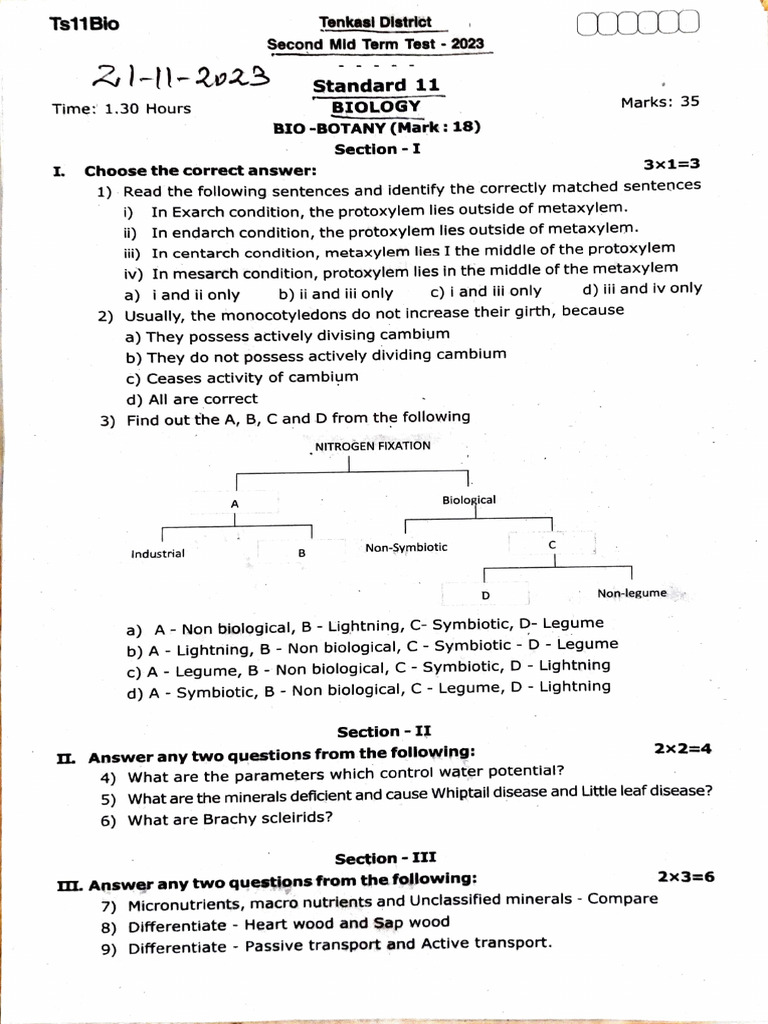 11th Biology EM 2nd Mid Term Exam 2023 Question Paper Thenkasi District ...