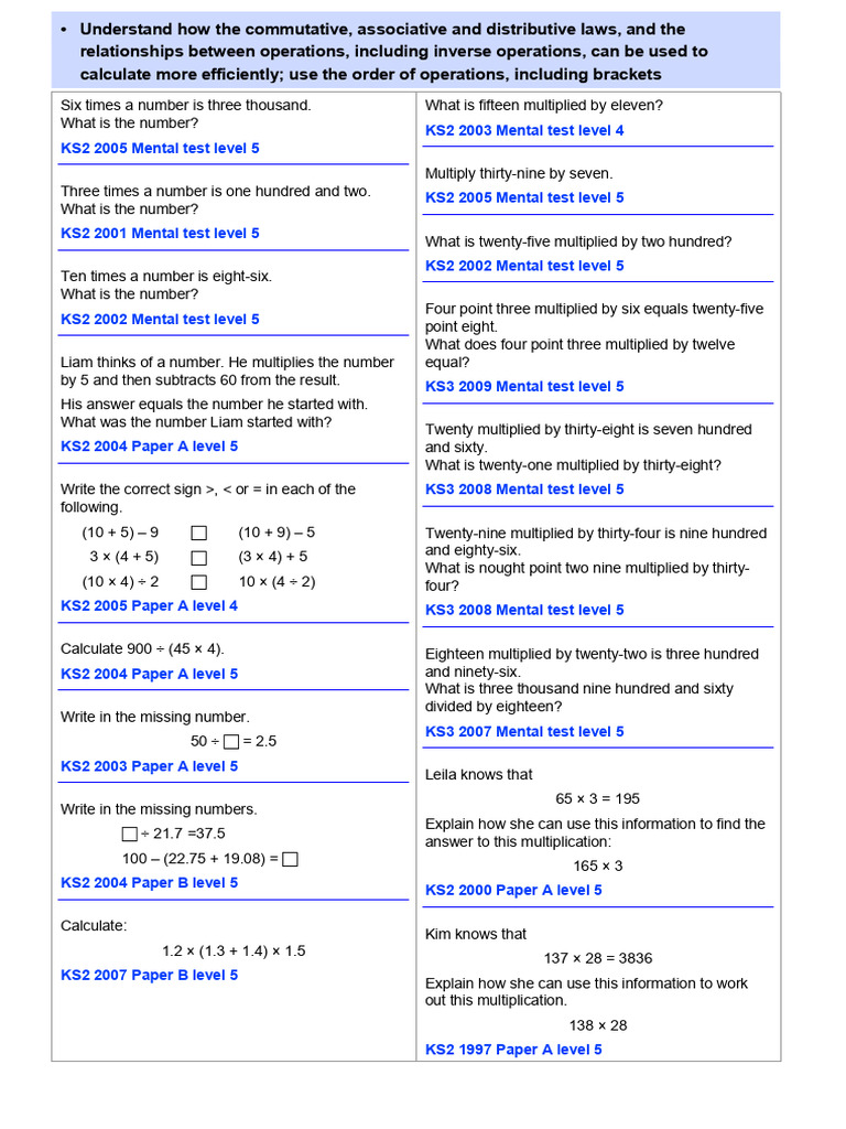 Laws of Arithmetic Grade 6 Worksheet | PDF | Multiplication | Mathematics