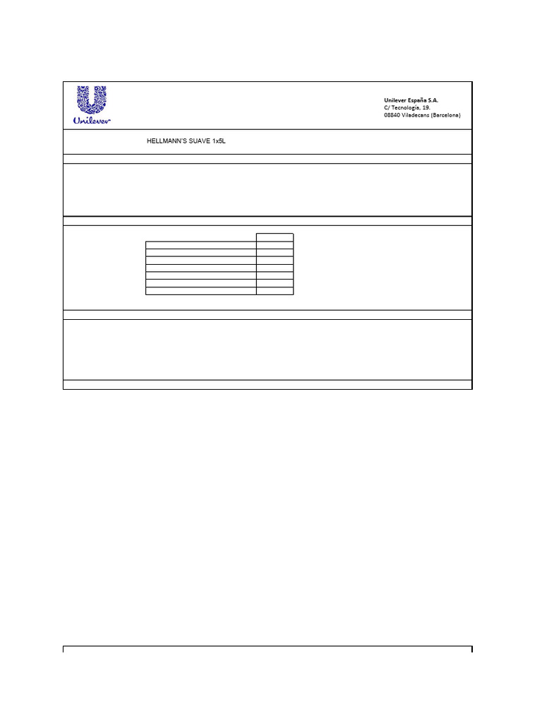 Ficha Técnica Salsa Hellmann's Suave | PDF | Alimentos