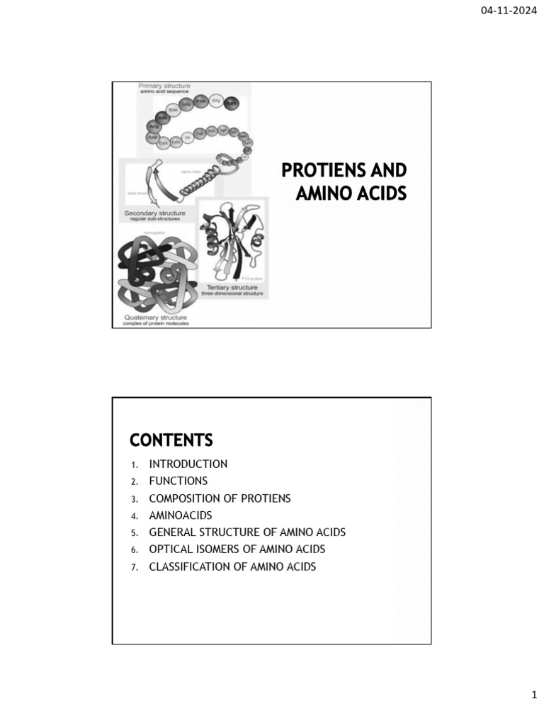 Chemistry of Protiens and Amino Acids | PDF | Amino Acid | Alpha Helix