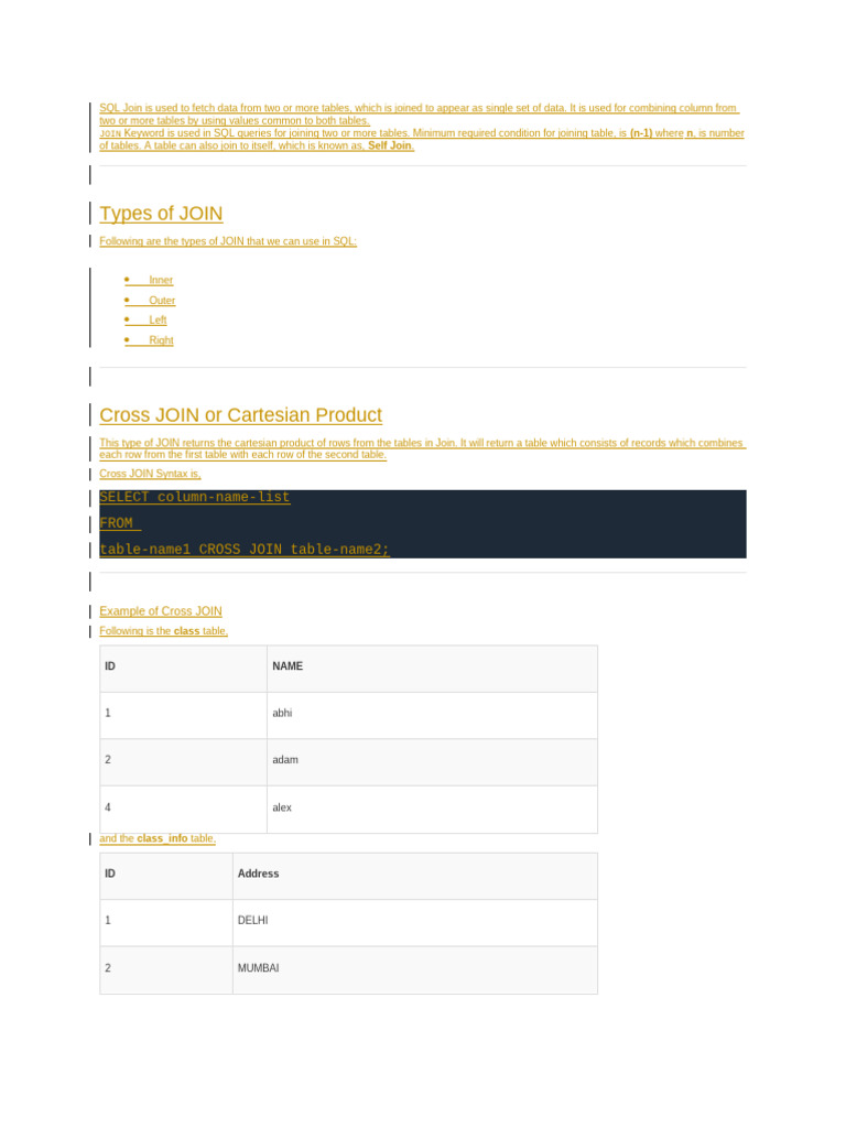 SQL Joins | PDF | Computer Data | Data SQL Joins | PDF | Computer Data | Data