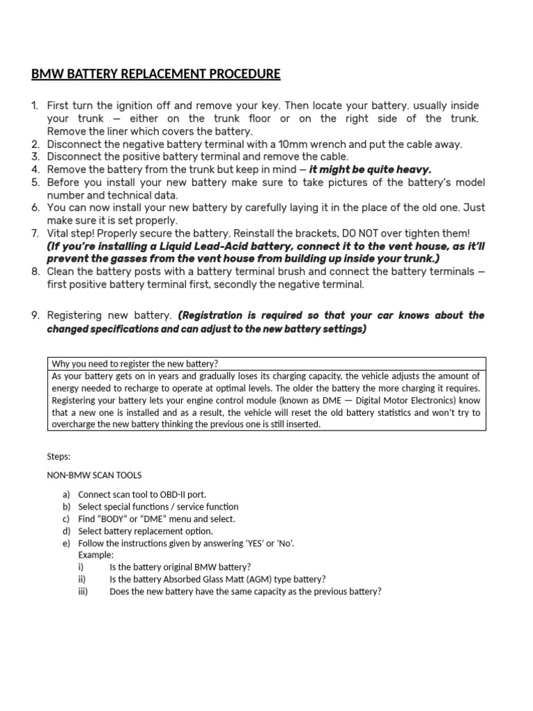 BMW BATTERY REPLACEMENT PROCEDURE (2002 and Above) | PDF | Computers