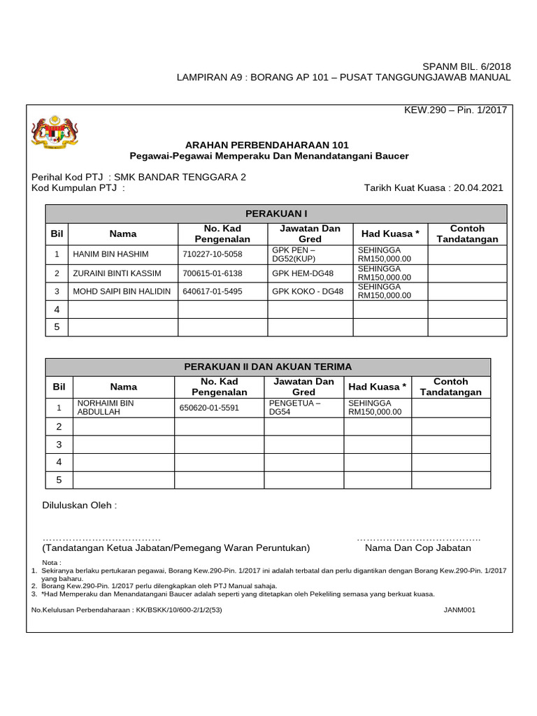 Borang Kad Baucer Ttangan 290 | PDF