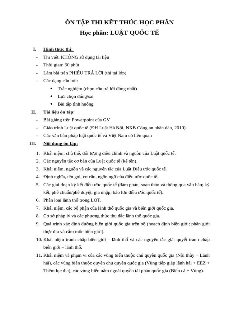 On Tap Thi KTHP Luat Quoc Te (HK II 2023-2024) | PDF