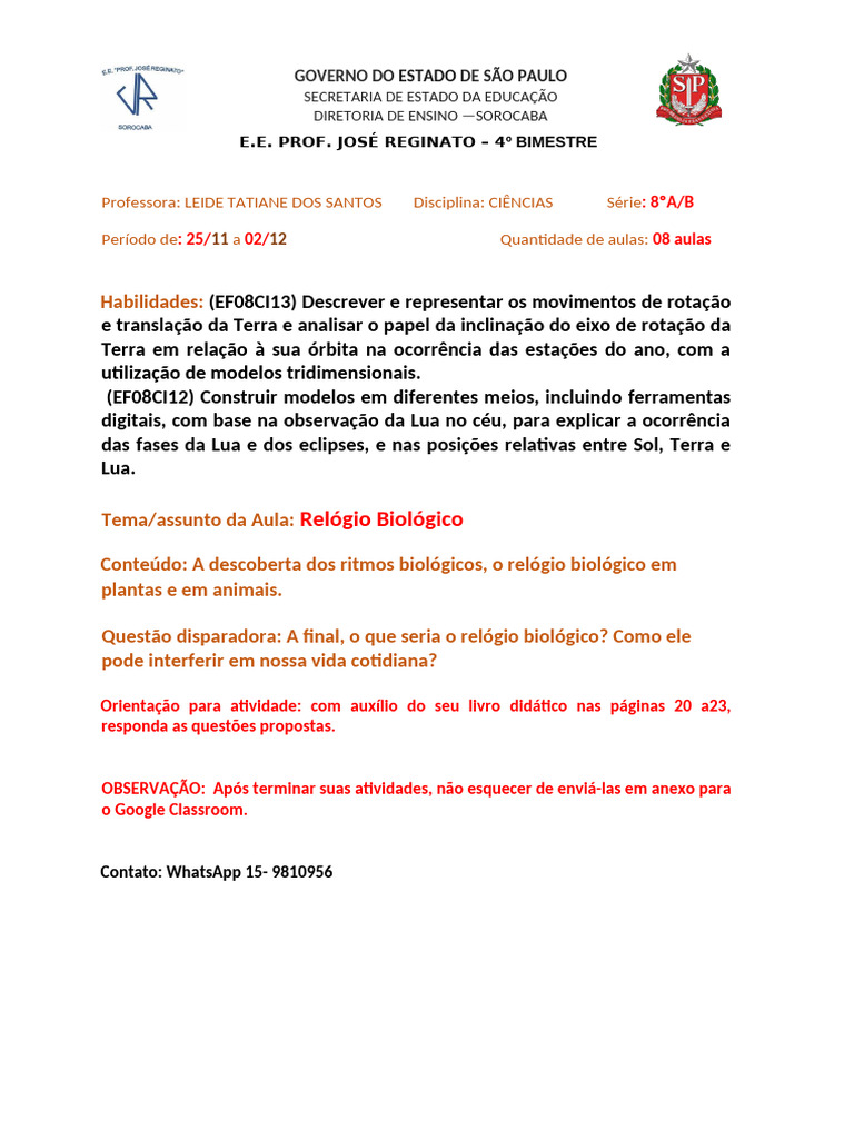 Relógio Biológico: Ritmos e Impactos | PDF | Biologia | Lua