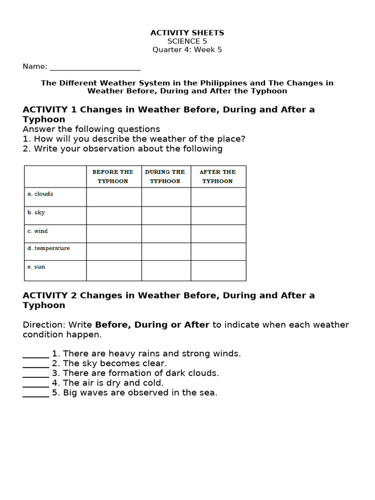 SCIENCE 5 Activity Sheet Q4 W5 | PDF