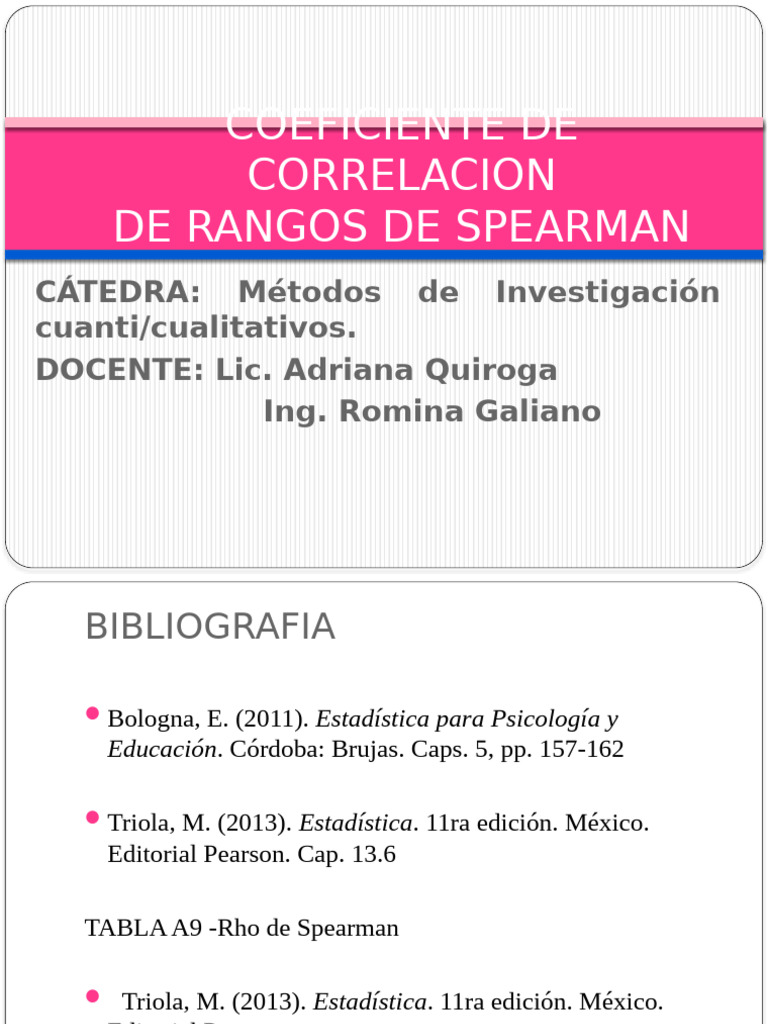 Clase 7b Rho de SPEARMAN | PDF | Coeficiente de correlación de rango de Spearman | Estadísticas