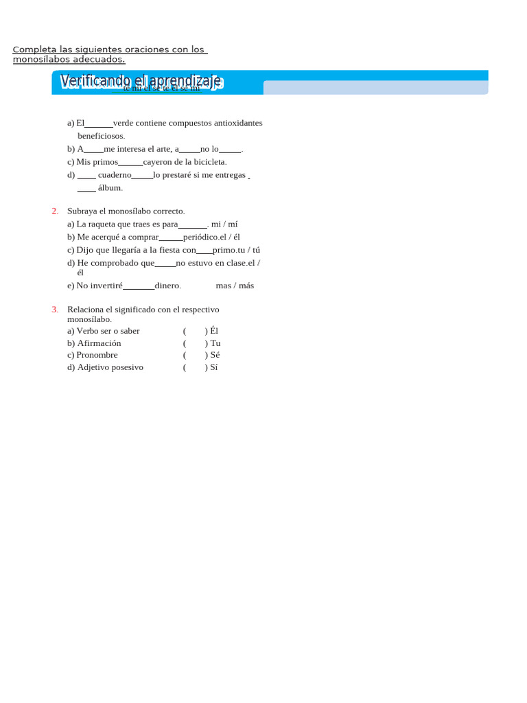 Tildación Diacrítica en Los Monosílabos | PDF
