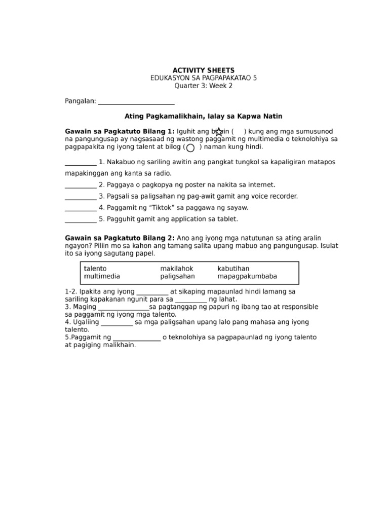 Esp Activity Q3 Week 1 | PDF
