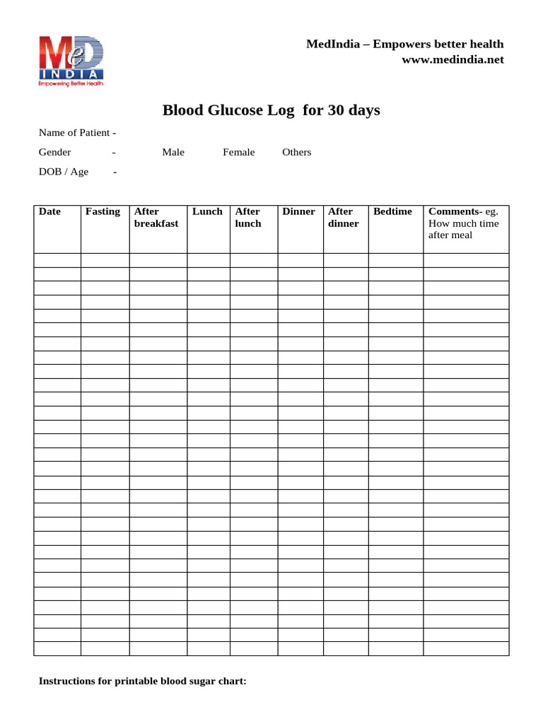 Blood Glucose Log For 30 Days | PDF | Self-Improvement | Wellness