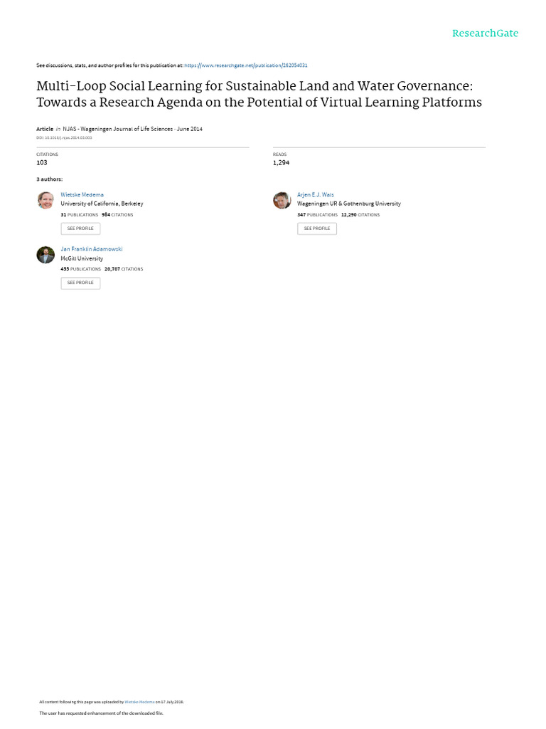 Multi-Loop Social Learning For Sustainable Land An | PDF | Learning ...