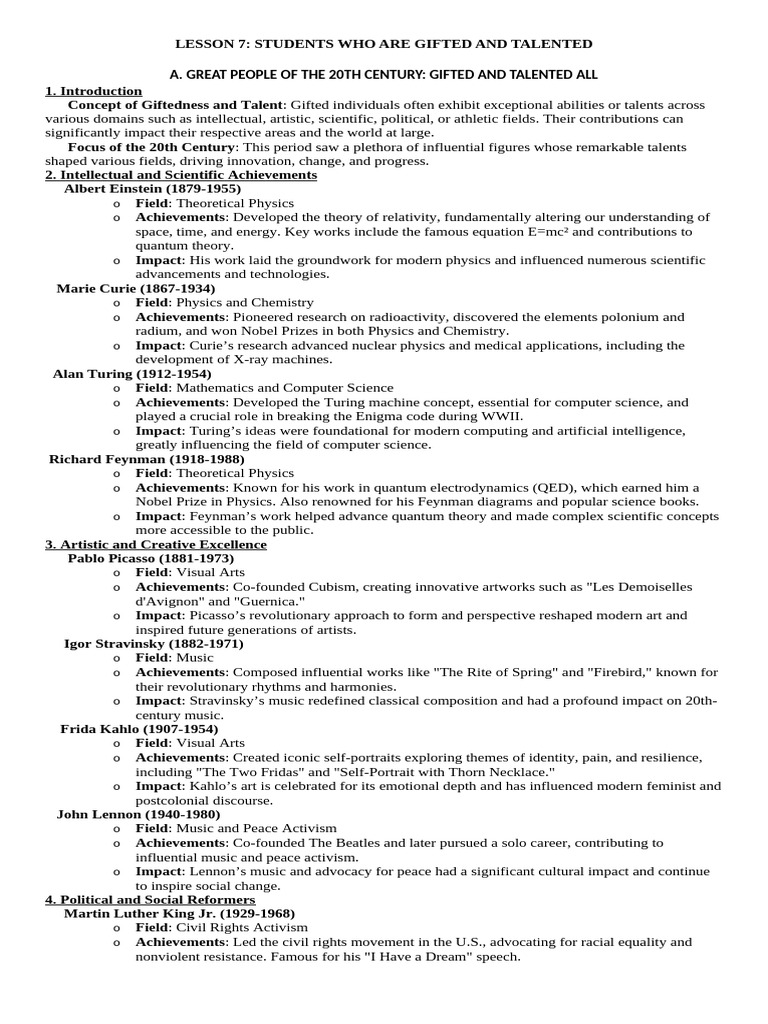 LESSON 7 Students Who Are Gifted and Talented | PDF | Intellectual ...