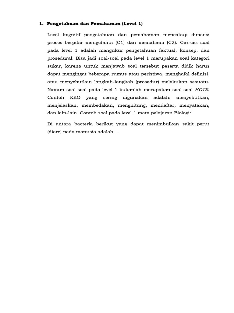 Contoh Penerapan Level Soal HOTS | PDF