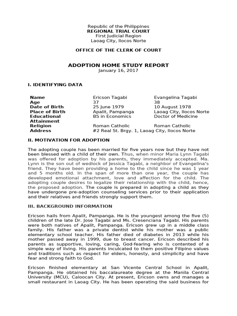 Sample Home Study (Adoption Case) | PDF | Adoption | Family