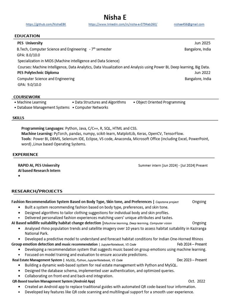 Nisha Resume | PDF | Databases | Artificial Intelligence