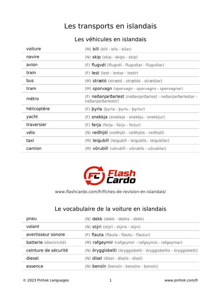 Les Transports en Islandais | PDF