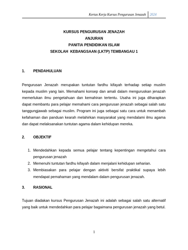 Kertas Kerja Kursus Pengurusan Jenazah | PDF