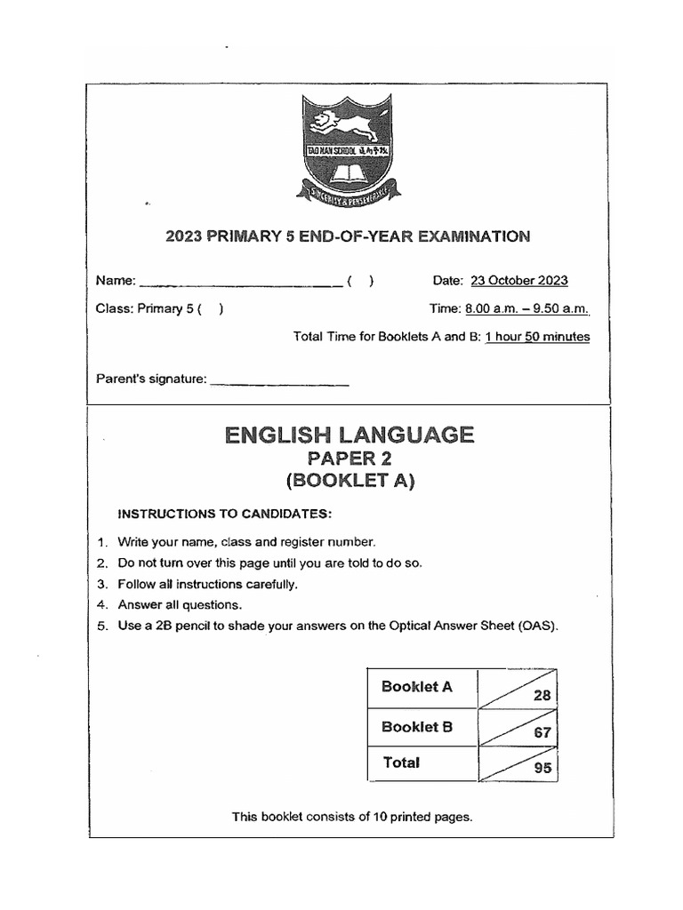P5 English EOY 2023 TaoNan | PDF