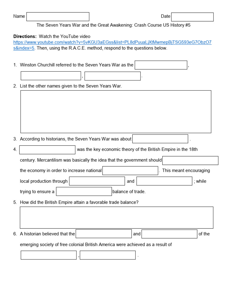 Seven Years War & Great Awakening Overview | PDF | British Empire | The ...