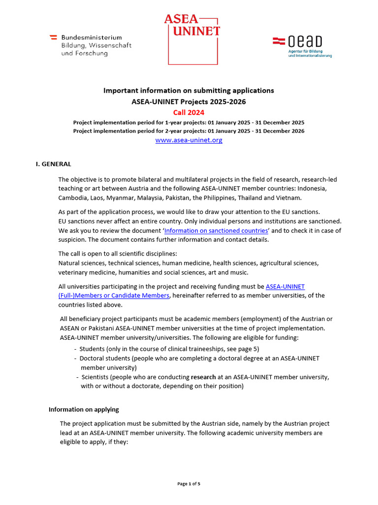 ASEA UNINET - Important Information On Applying - Project Call 2024 ...