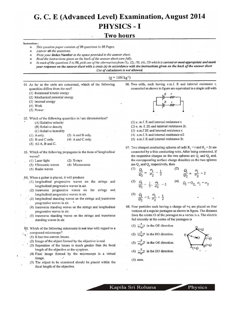 2014 Past Paper Physics | PDF