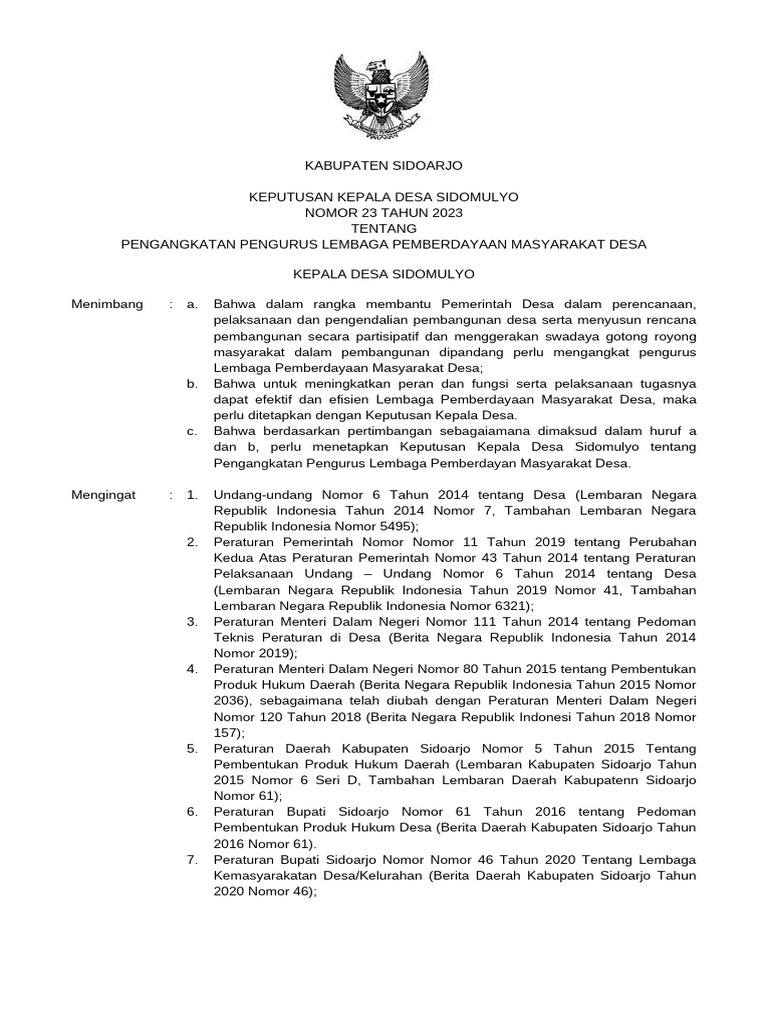 Pengangkatan Pengurus LPMD Sidomulyo 2023 | PDF