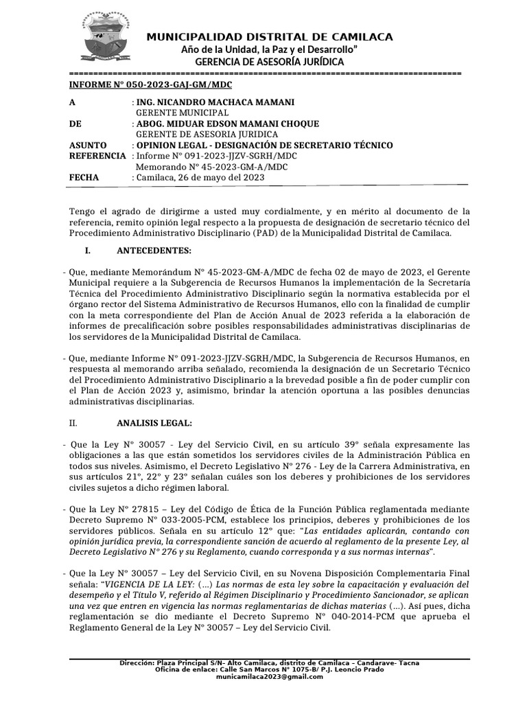 Designación de Secretario Técnico PAD | PDF | Regulación | Alcalde