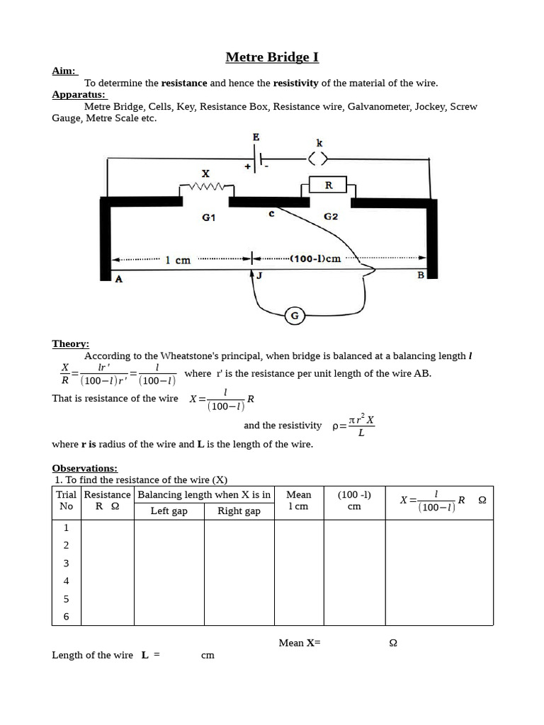 Metre Bridge 1 | PDF | Electrical Resistivity And Conductivity ...