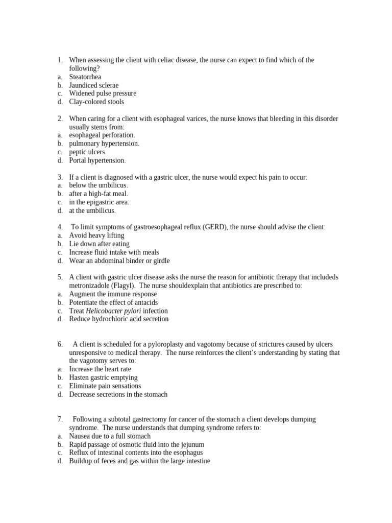 Gastroenterology Nursing Assessment Quiz | PDF | Ulcerative Colitis ...