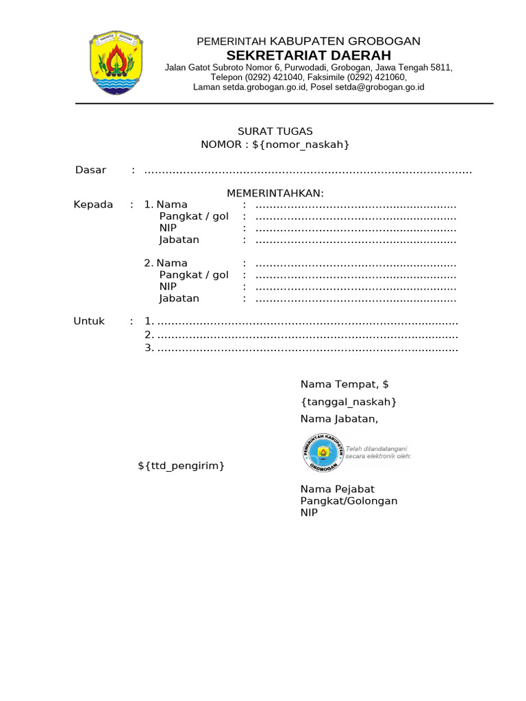 Surat Tugas Kop Setda | PDF