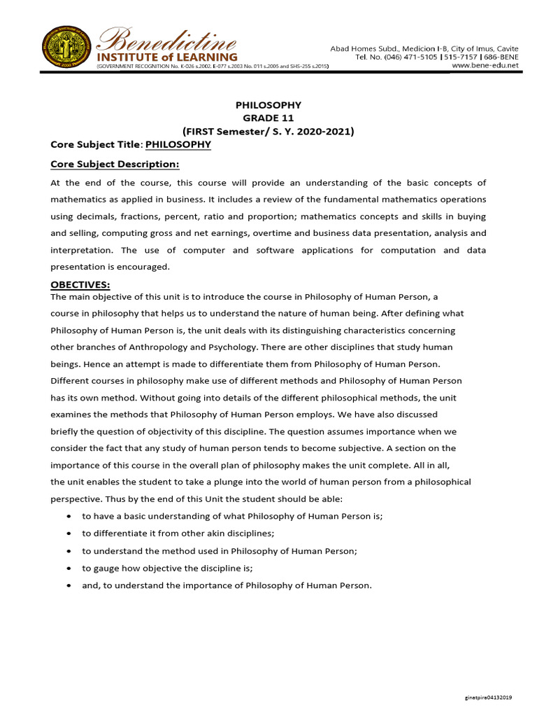 Philosophy Lesson 1 Quarter 1 | PDF | Metaphysics | Reason