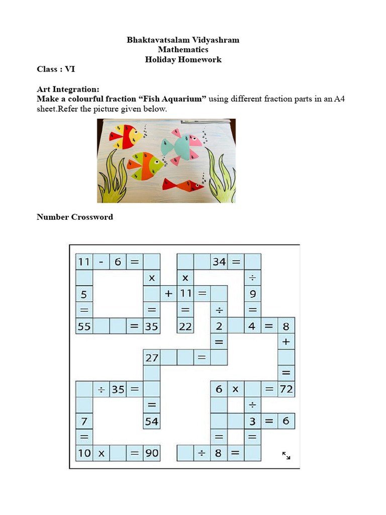 VI Class Holiday Math Homework | PDF | Art