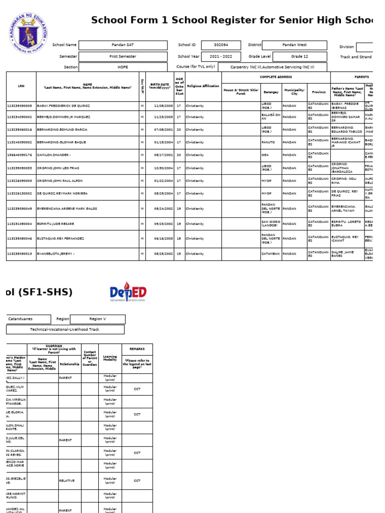 School Form 1 SF 1 Auto 12 | PDF