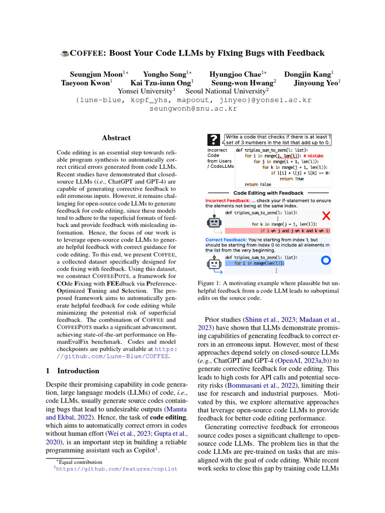 COFFEE - Boost Your Code LLMs by Fixing Bugs With Feedback | PDF