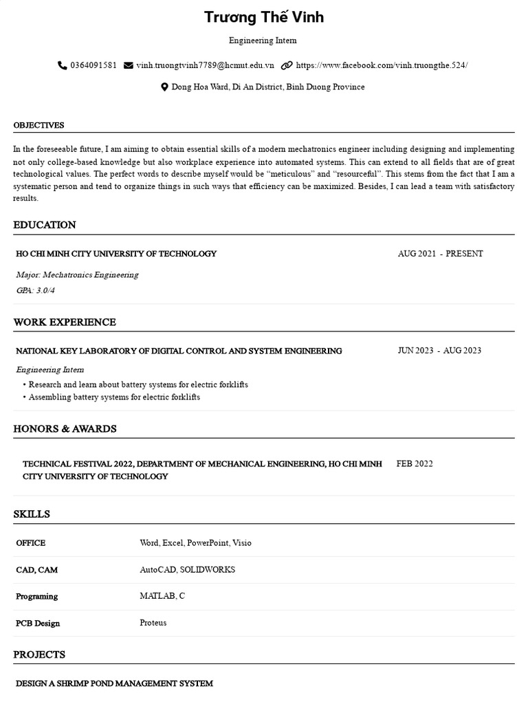 Cv - trương Thế Vinh | PDF | Engineering