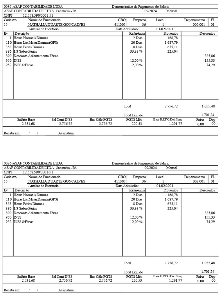 RECIBO Naty | PDF | Férias trabalhistas | Direito Privado
