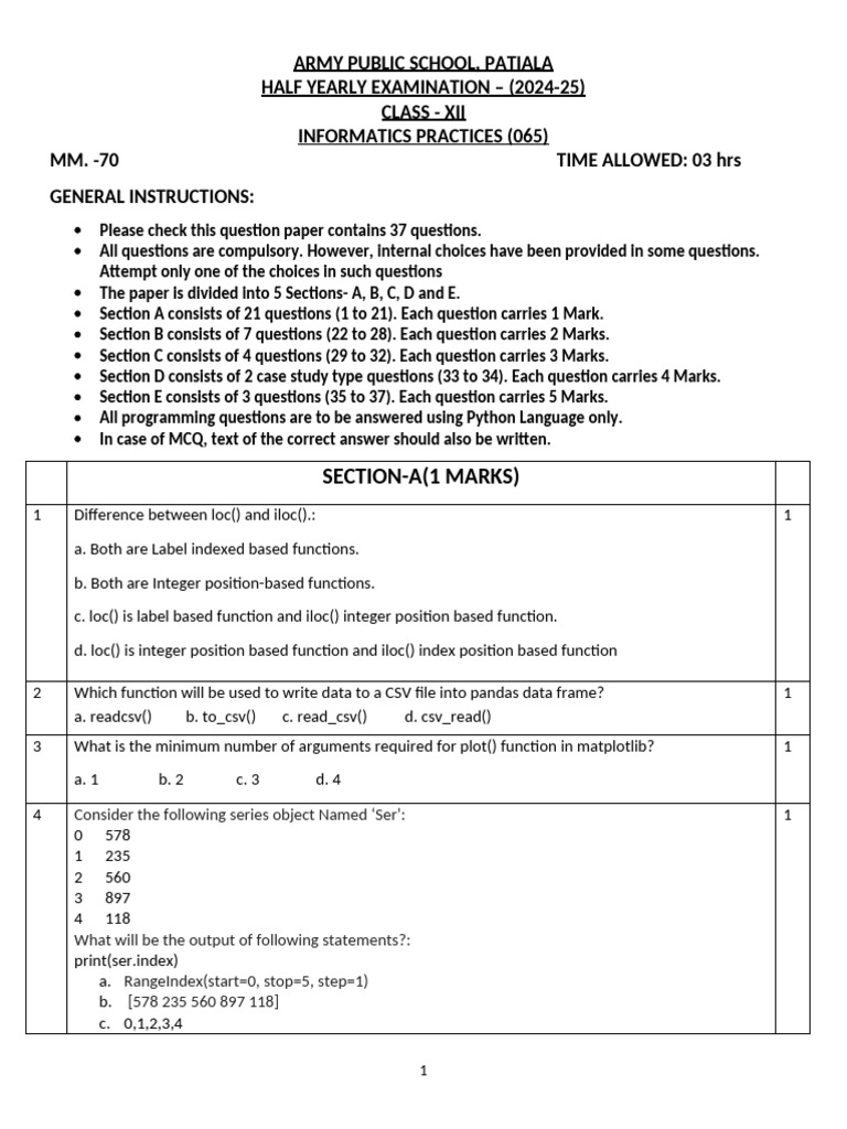 QP XII IP HY 2024-25 | PDF | Computer Programming | Software Engineering