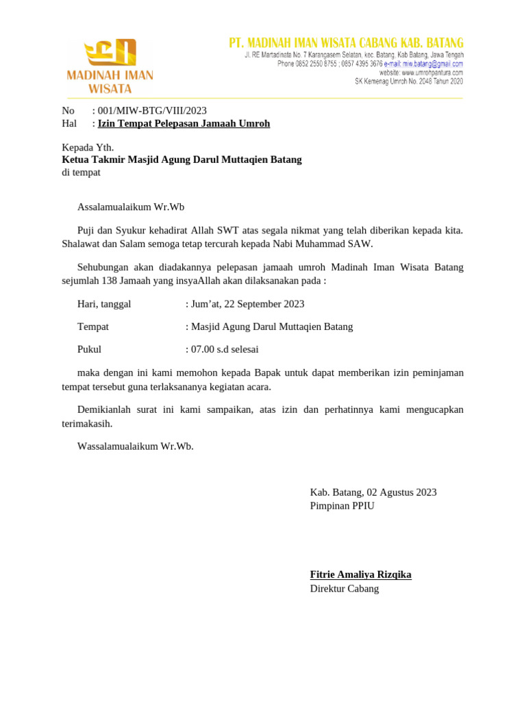 SURAT IZIN PINJAM TEMPAT PELEPASAN Dan PENJEMPUTAN | PDF