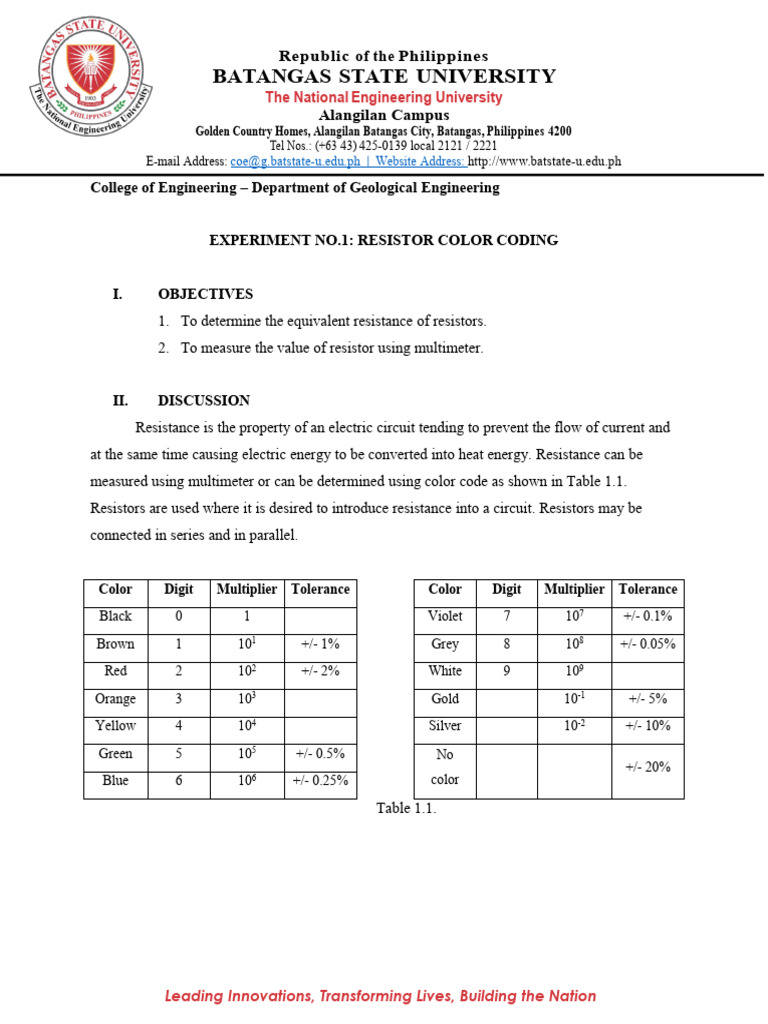 Experiment-No.-1-Resistor-Color-Coding | PDF | Resistor | Electrical ...