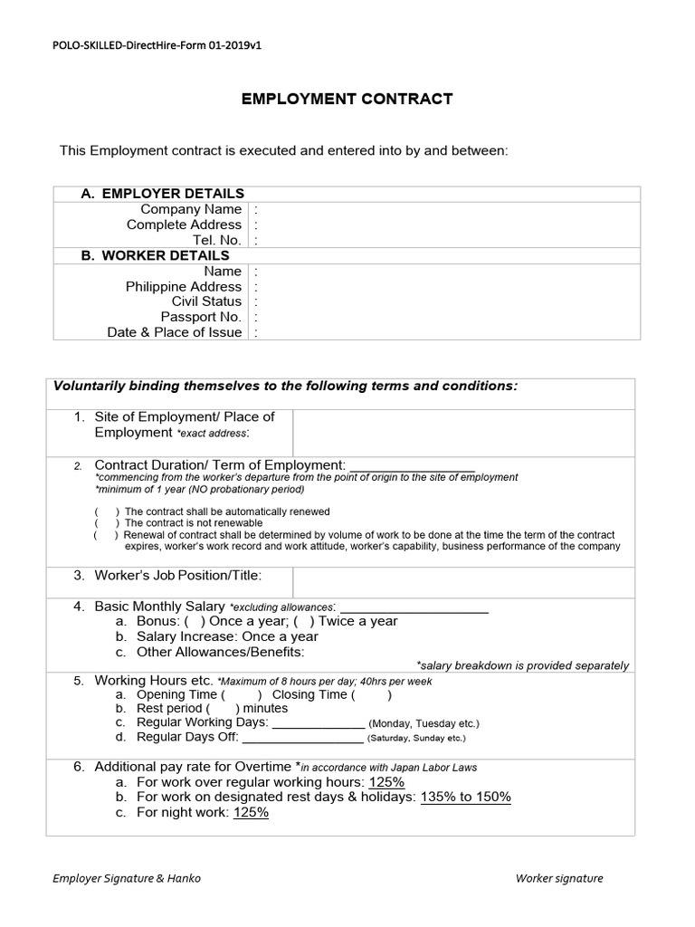 POLO Direct Hire Employment Contract | PDF | Employment | Salary