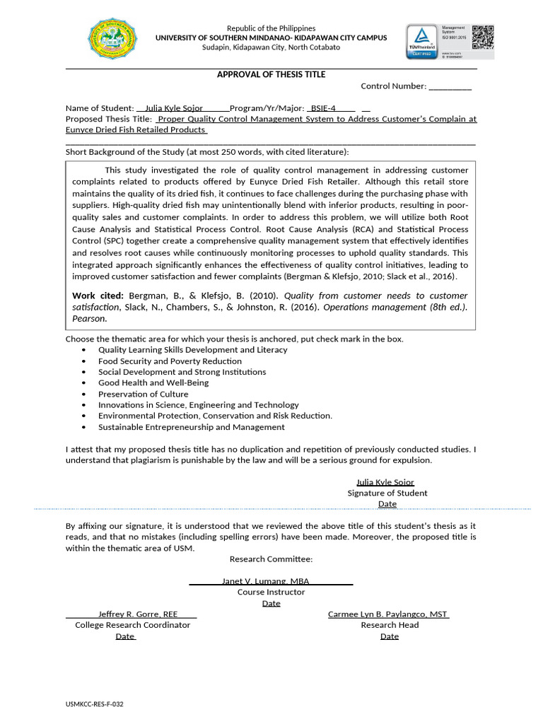 Quality Control for Eunyce Dried Fish | PDF | Business